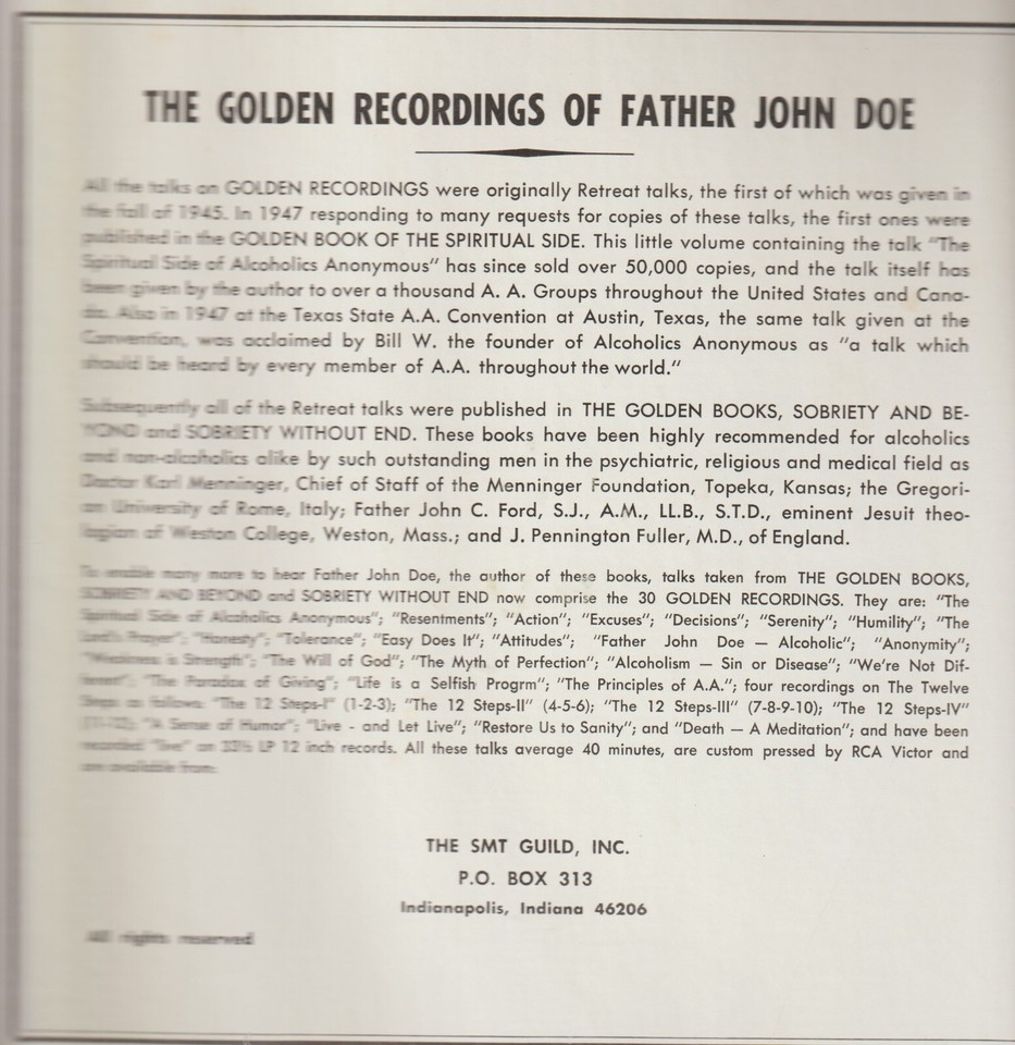 Father John Doe Ralph Pfau 30 LPs in 5 boxes, set, Alcoholics Anonymous ...