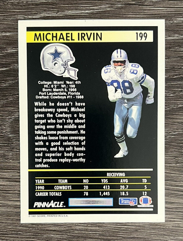 1991 Pinnacle 199 Michael Irvin Dallas Cowboys Football Card | eBay