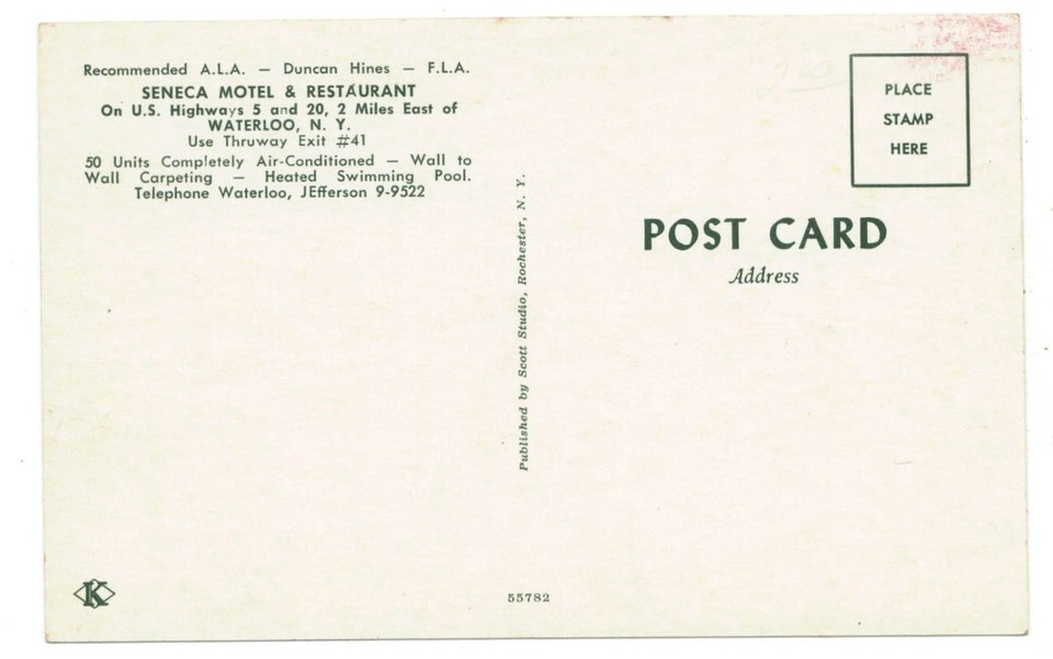 Waterloo New York Seneca Motel Restaurant pool aerial unused vintage ...