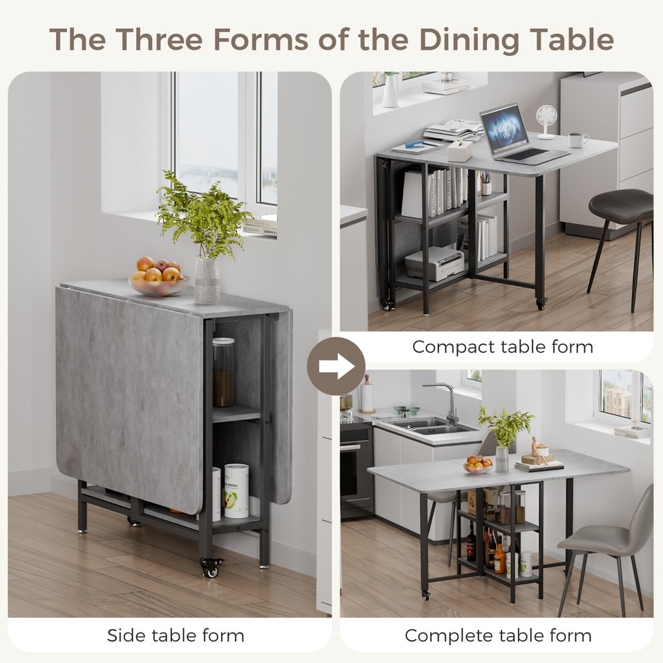 Mondeer Mobile Folding Dining Table with 2 Open Storage Shelves Dining ...