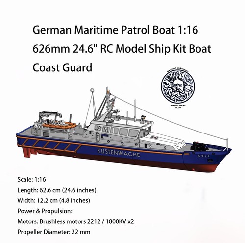 German Maritime Patrol Boat 1:16 626mm 24.6" RC Model Ship Kit Boat ...