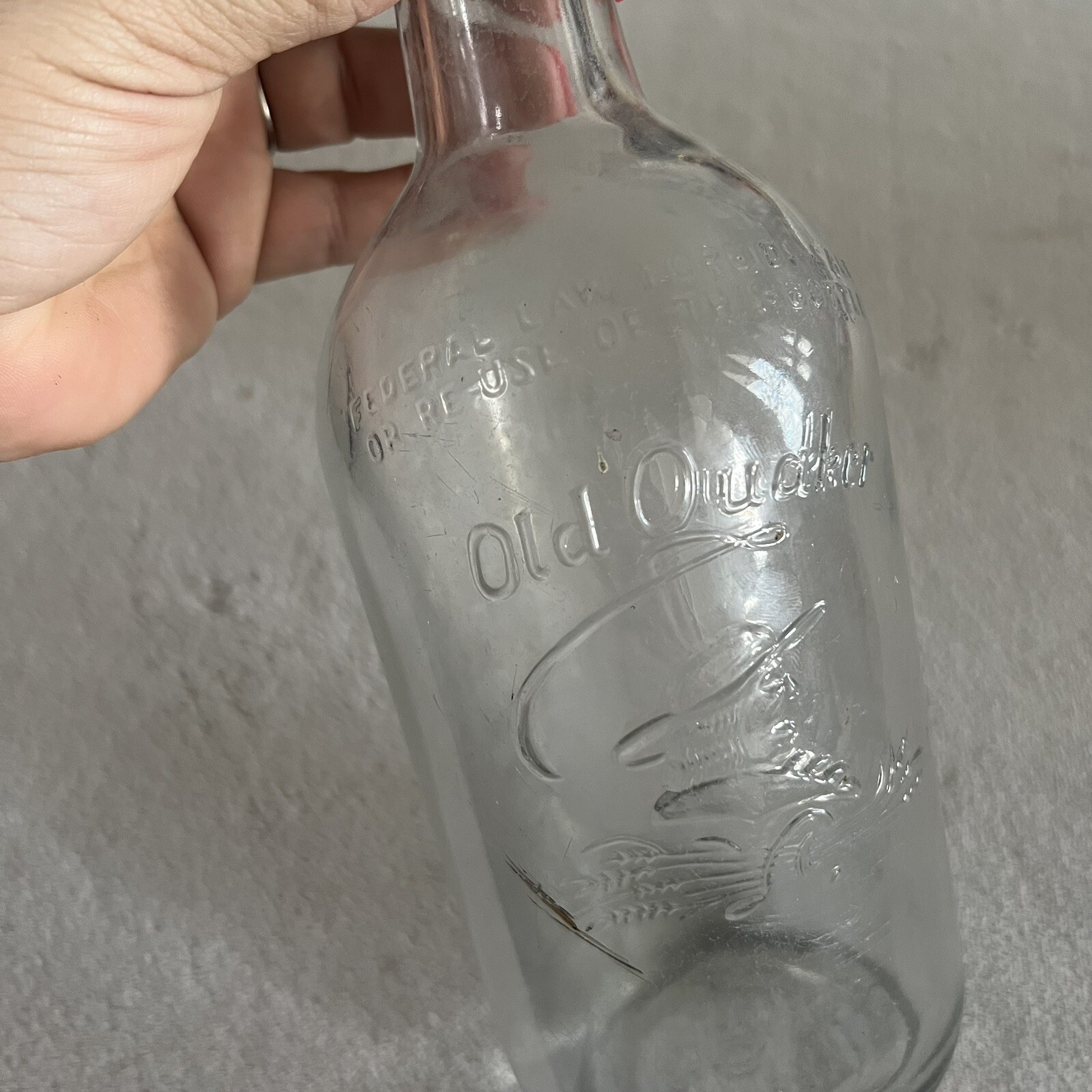 Antique "Old Quaker" Bourbon Whiskey Embossed Clear Glass Bottle 11 ...