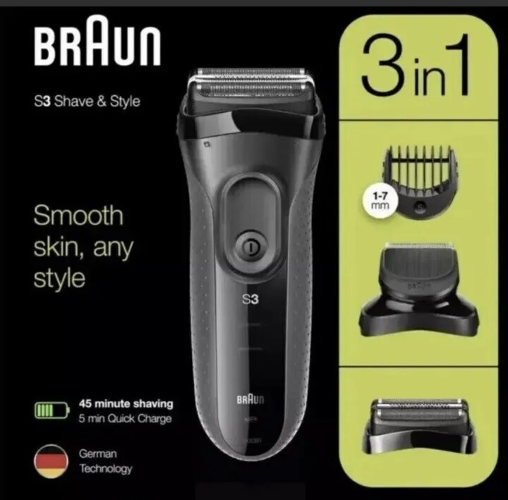Braun S3 Shave&Style Electric Shaver Kit - Black/Grey (3000BT) for sale ...