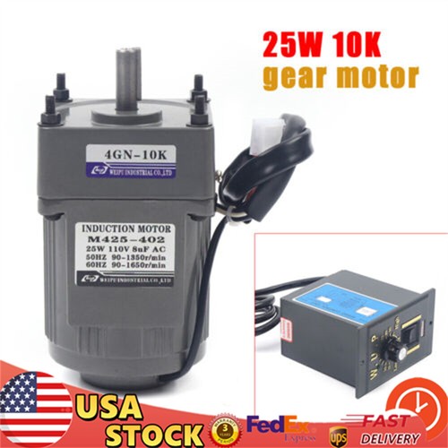 AC 110V 25W AC Gear Variable Speed Motor Electric Motor Controller 1:10 ...