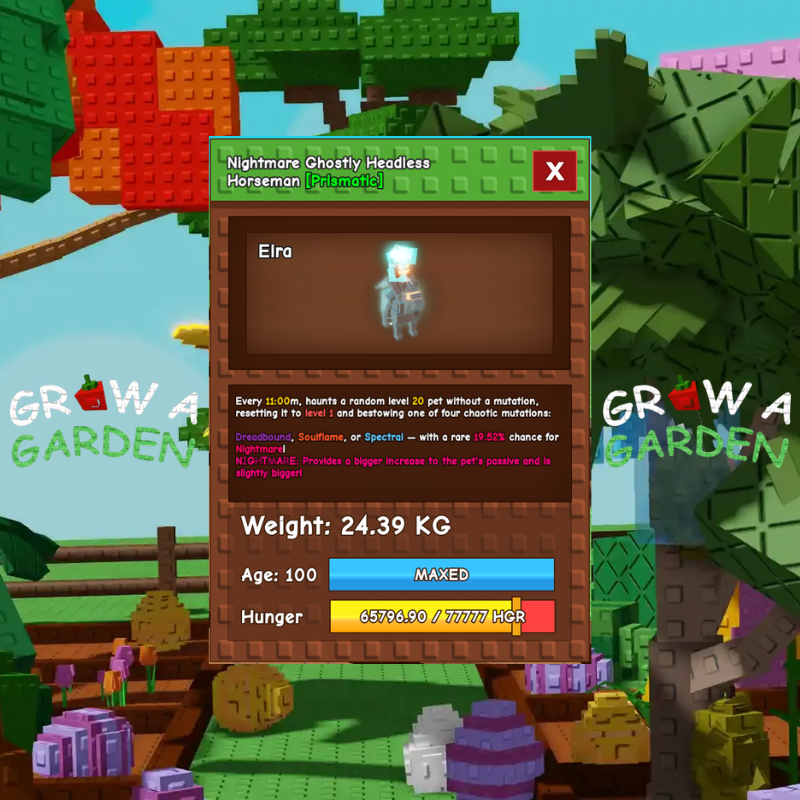 GROW A GARDEN - NIGHTMARE - GHOSTLY HEADLESS HORSEMAN - 24.39KG - FAST ...