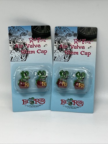 4 Green RAT FINK Valve STEM CAPS Hot Rod MOON vtg style Custom Ed ROTH ...