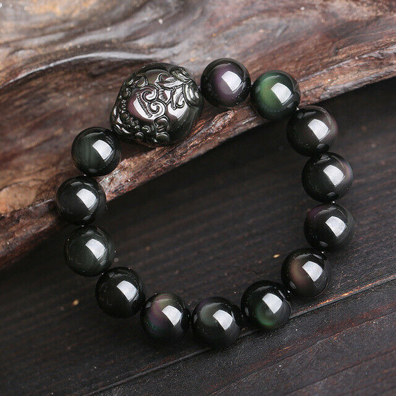 12mm Natural Black Obsidian Pi Xiu Pendant Round Beads Women Men ...
