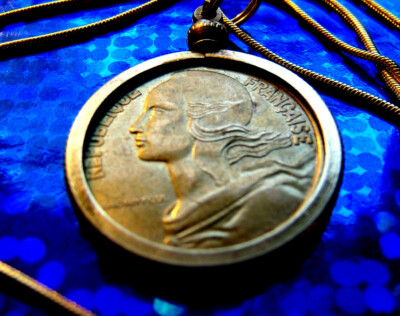 French Republic Heroine "Marianne" Coin Pendant on a 24" Gold Filled ...