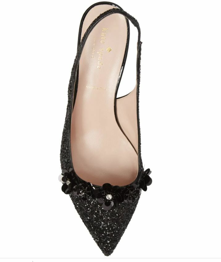 NEW KATE SPADE - Made In Italy - OLIMA Slingback Black Glitter Pumps Sz ...