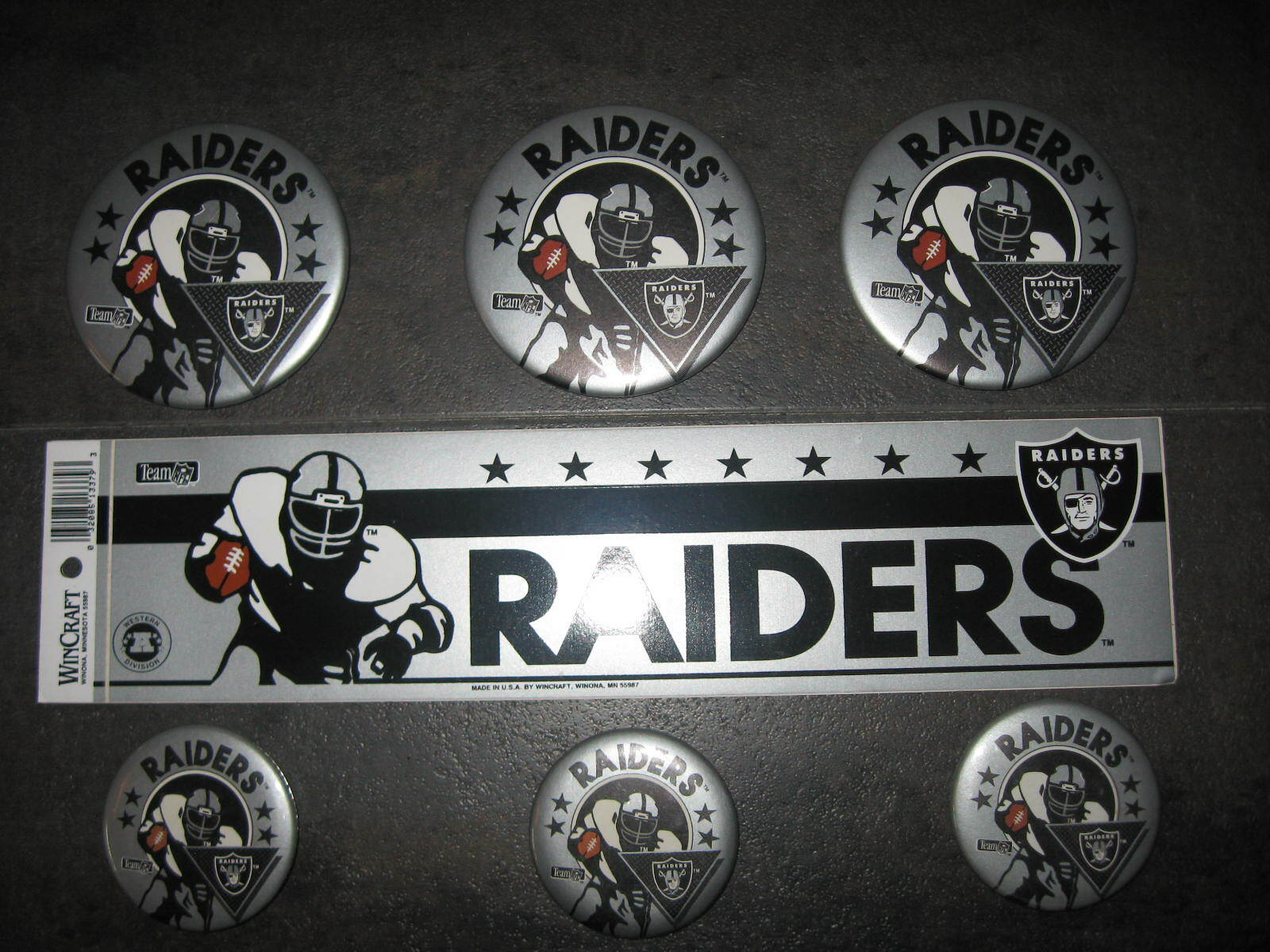 RAIDERS 6-Pin Back Buttons, Bumper Sticker, Western Division TEAM | eBay
