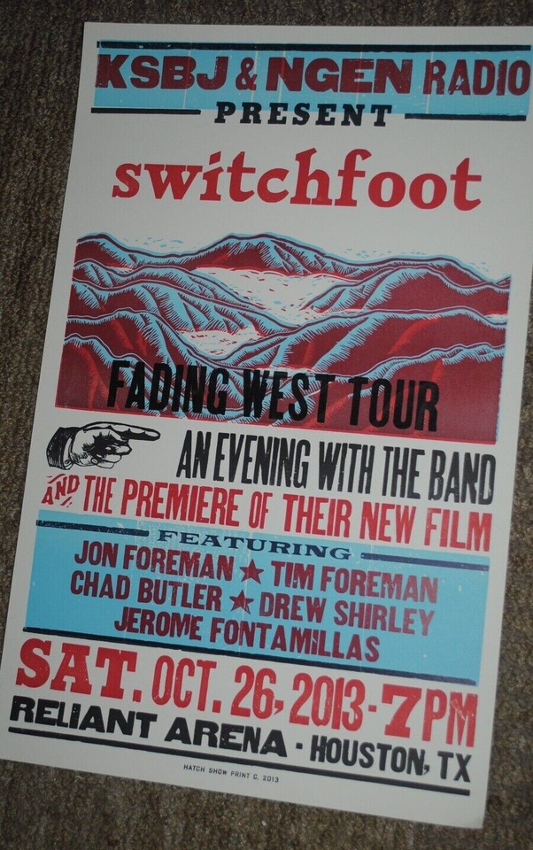 Switchfoot "Fading West" concert poster, 2013, Houston, 13x21, Christian rock | eBay