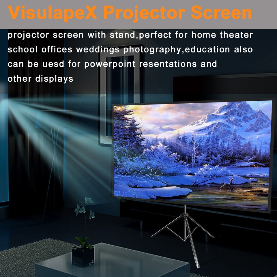 80" Projector Screen with Stand Height Adjustable Portable Home Outdoor ...