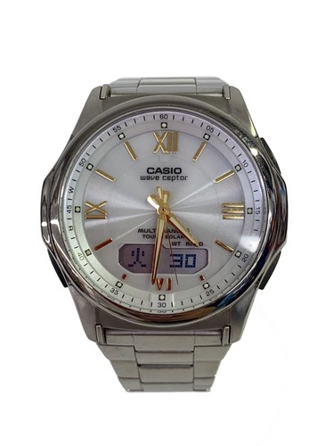 CASIO WAVECEPTOR Solar Analog-Digital White Stainless Watch Excellent ...