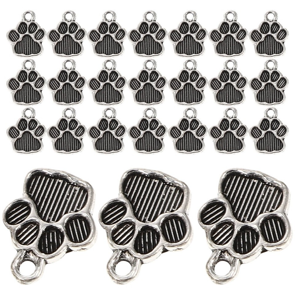 100 Pcs Metal Dog Paw Shaped Charms DIY Jewelry Making Pendants For ...