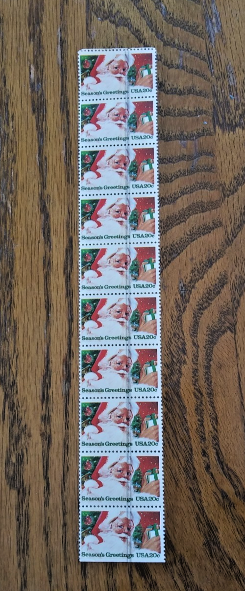 Santa Claus Christmas, 20¢ stamp, Strip of 10, Printer Ink Smear, Scott ...