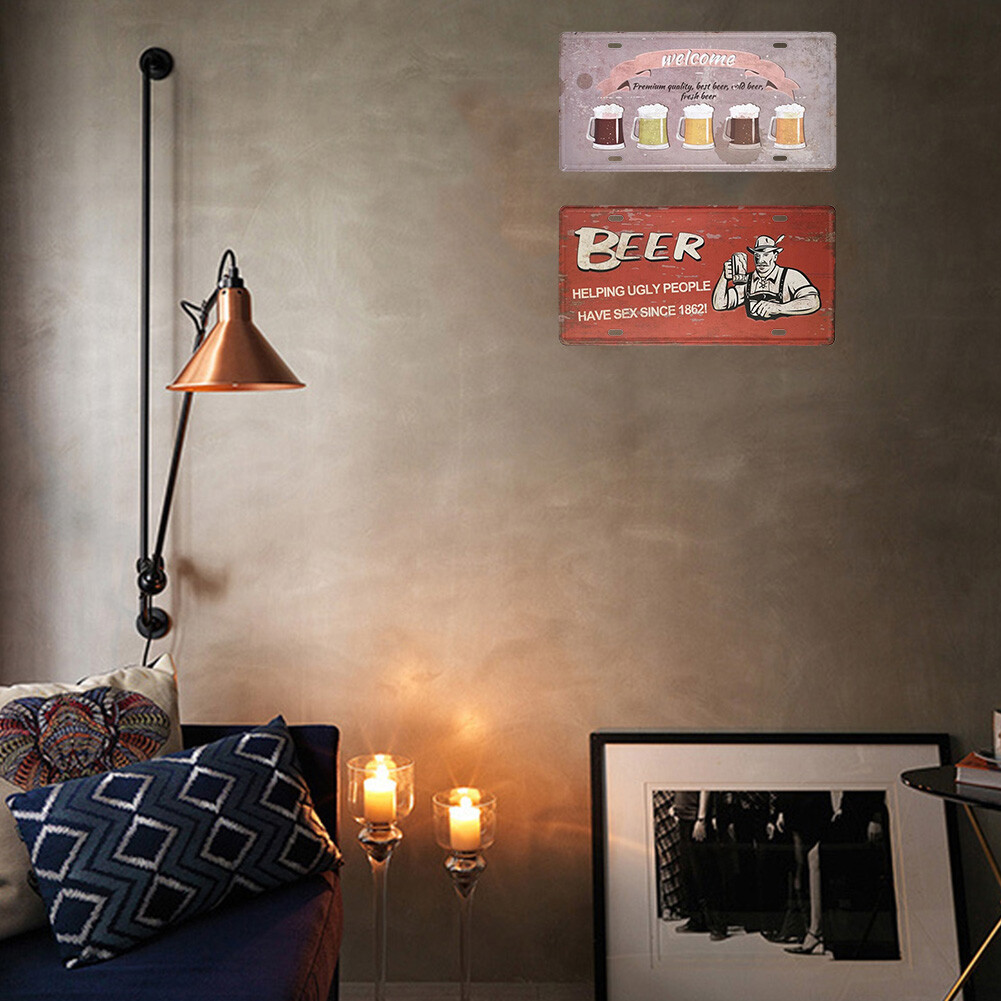 Home Weatherproof Retro Chic Beer Advertisement Sign Iron Painting Wall ...