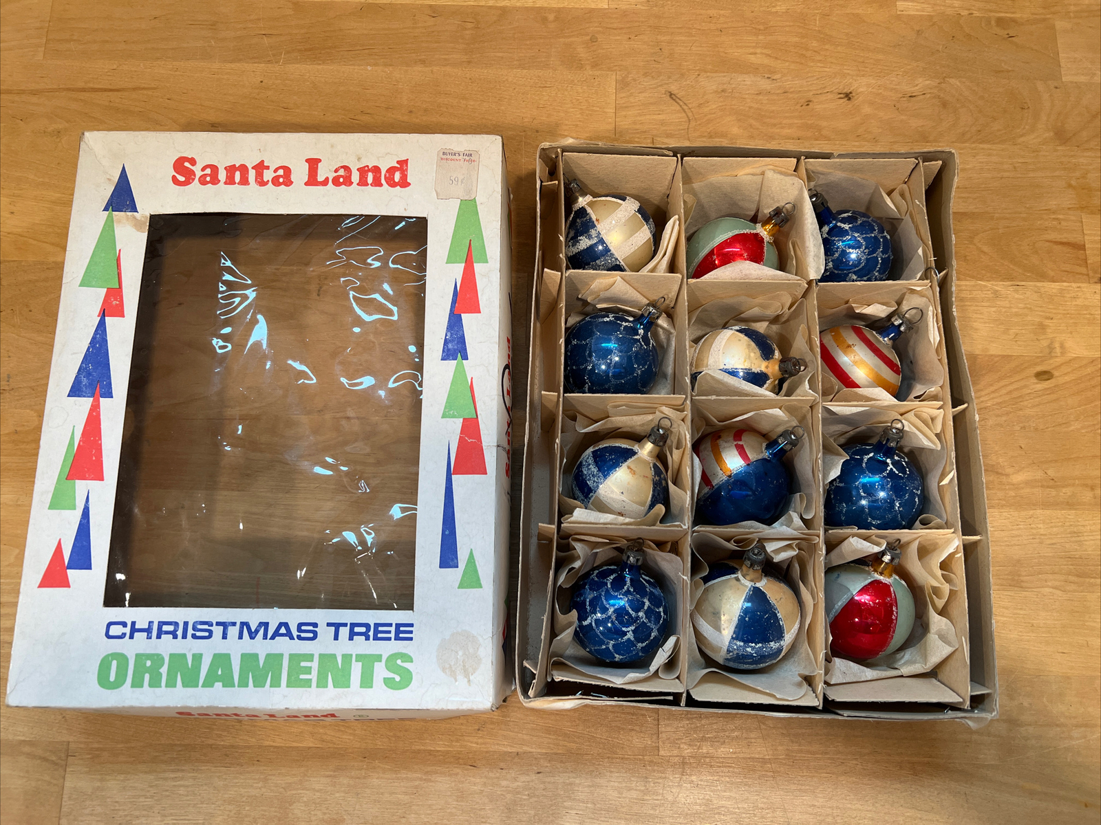 Box of 12 Vintage Santa Land Glass Christmas Ornaments w/ Glitter ...