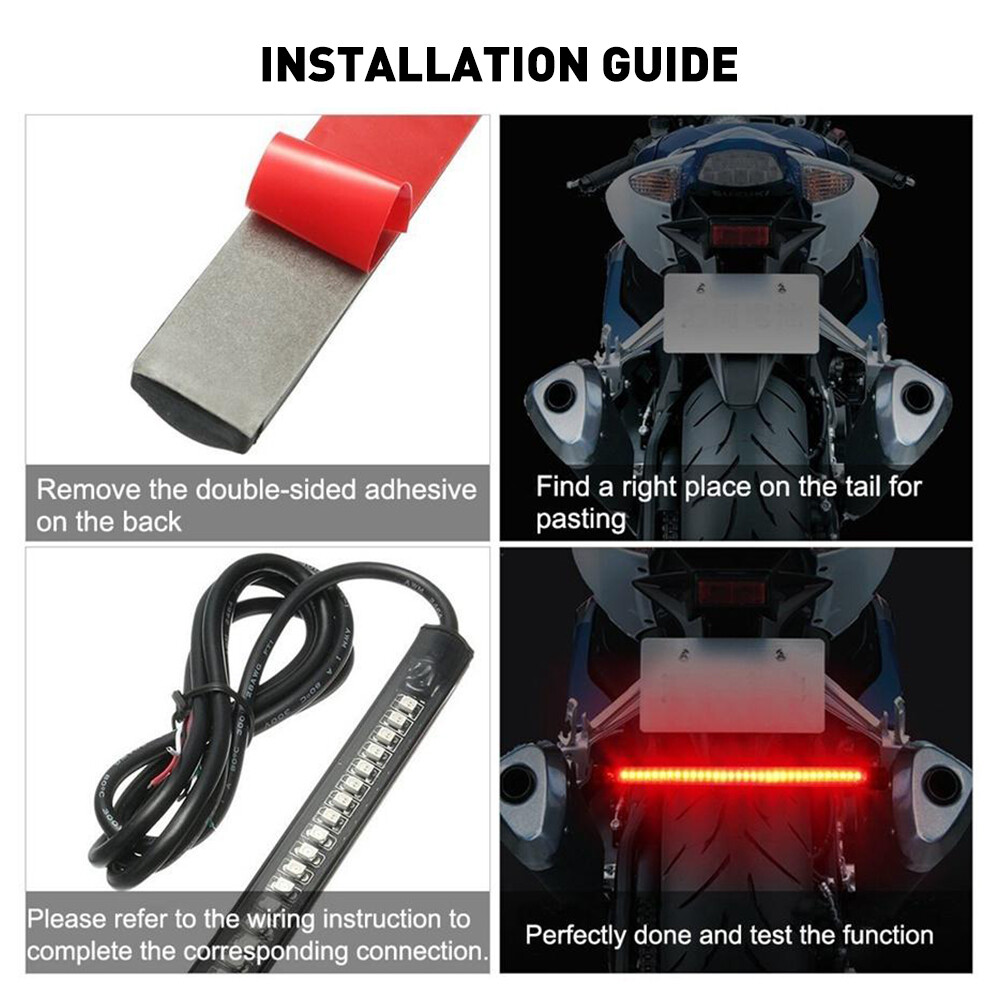2 Flexible Motorcycle LED Strip 48LED Brake Stop Turn Signals Running ...