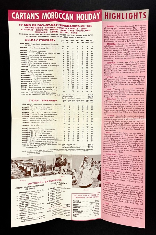 1960-61 Cartan's Moroccan Holiday Tours Vintage Travel Brochure Rabat ...