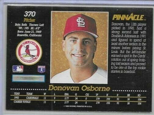 1993 Pinnacle #370 Donovan Osborne St. Louis Cardinals | eBay