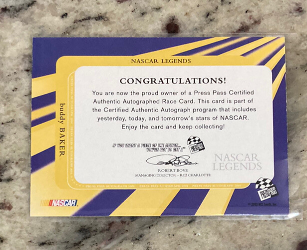 2004 Buddy Baker Press Pass NASCAR LEGENDS Autograph Auto | eBay