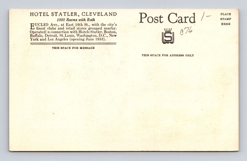 Cleveland OH-Ohio, Hotel Statler, Advertisement, Antique, Vintage ...