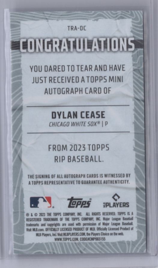 2023 TOPPS RIP MINI AUTO Dylan Cease 10/10 Chicago White Sox #T88-75 | eBay