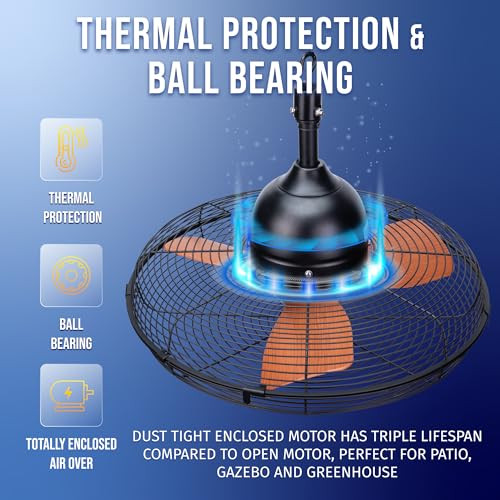 20 Inch Outdoor Downrod Mount Ceiling Fan, IPX4 Water-Resistant Ceiling ...