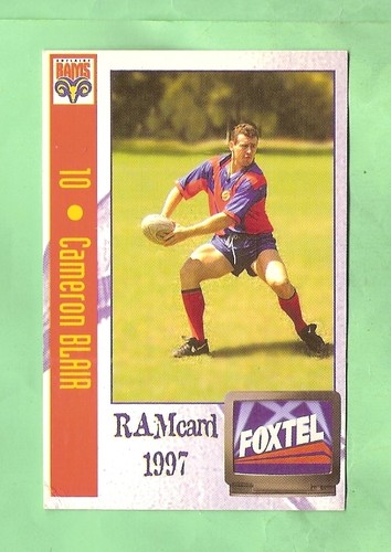 1997 ADELAIDE RAMS RUGBY LEAGUE CARD 10. CAMERON BLAIR, FORMERLY REDS ...