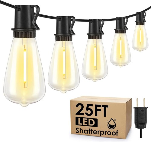 Outdoor String Lights Led,25 FT Commercial Grade Patio Shatterproof ...