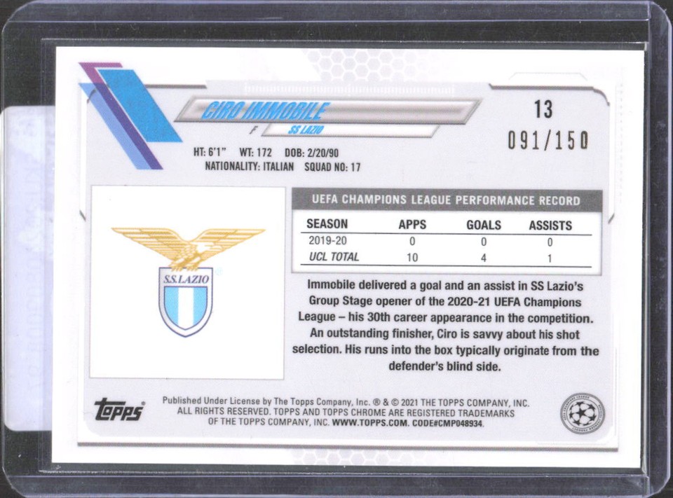 2021 Topps Chrome X Steve Aoki UEFA Ciro Immobile /150 Aqua Refractor ...