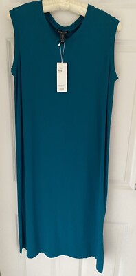 EILEEN FISHER Womens Size XS Teel Blue Viscose Jersey Dress 43” Long ...