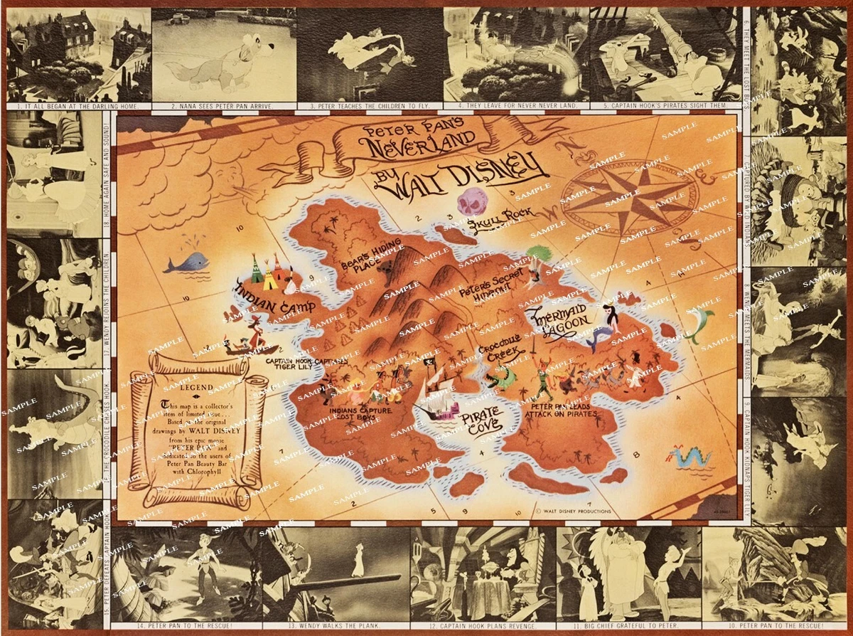 Peter Pan Neverland Map Poster