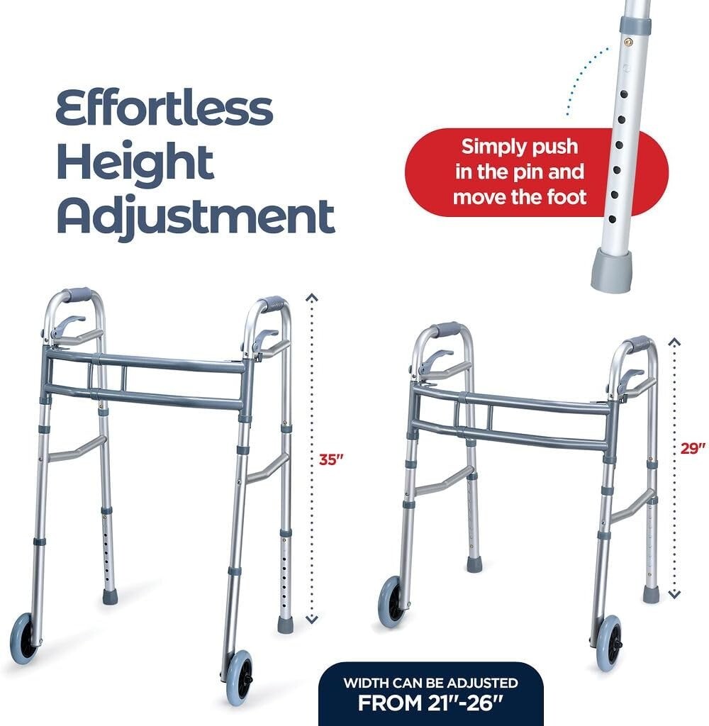 Walker with Wheels, Adjustable Walker, Folding Walker with Arm Support ...