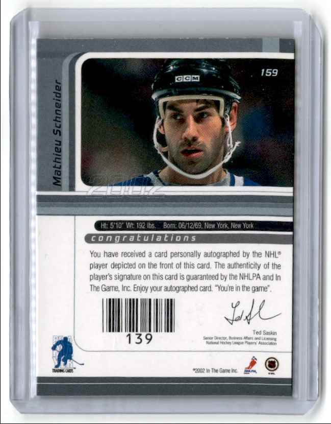 2001-02 Be a Player Signature Series Autographs Mathieu Schneider Auto ...