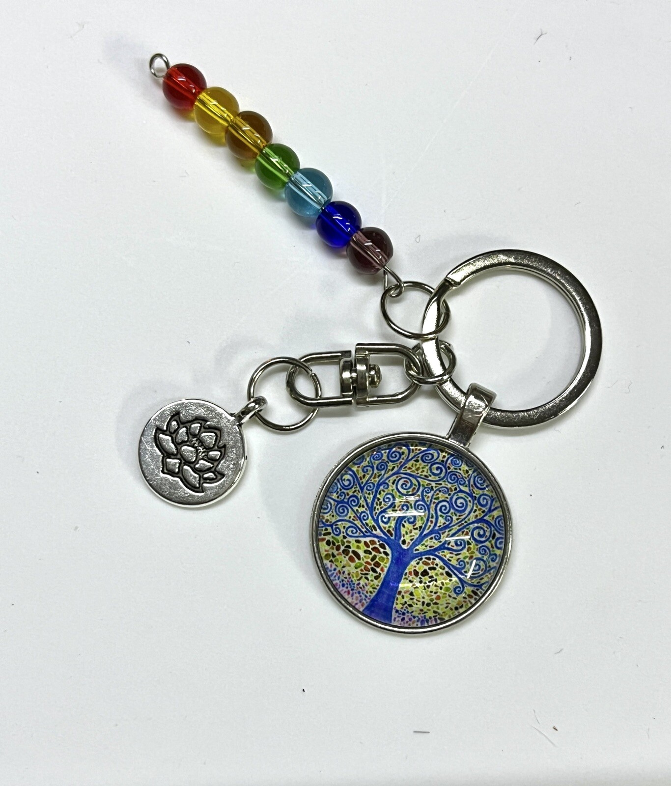 Handmade Tree of Life Keychain with Seven Chakra Beads and Lotus Charm ...
