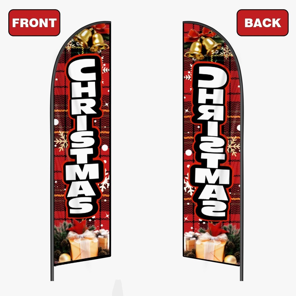 Christmas Feather Flag Banner - 11.5x2.5 Ft Merry Christmas Swooper ...