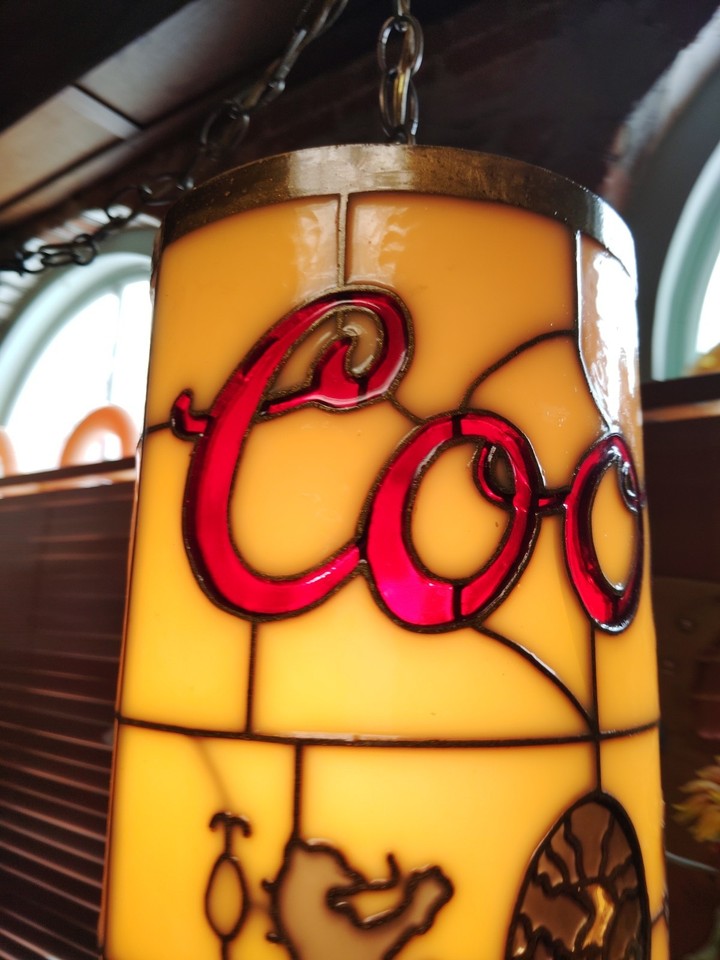 Rare 70s COORS Vintage Swag Hanging Stained Glass Tiffany Style Lamp ...