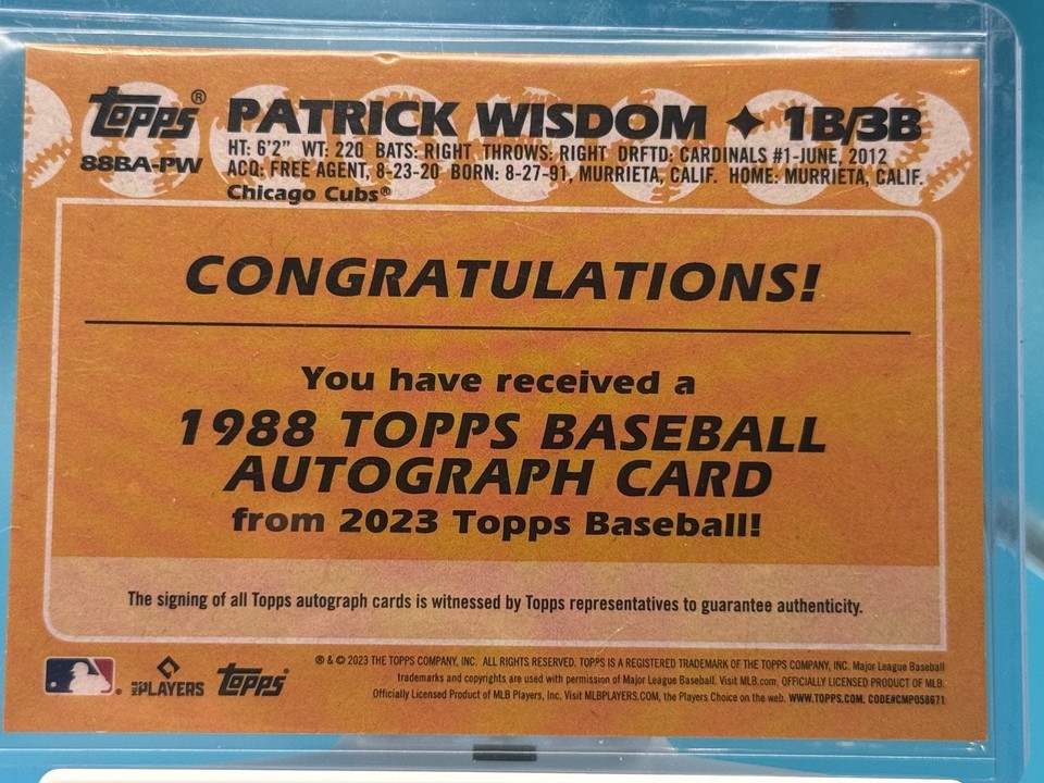 2023 Topps 35th Anniversary Patrick Wisdom Auto- 88 Topps #88BA-PW | eBay