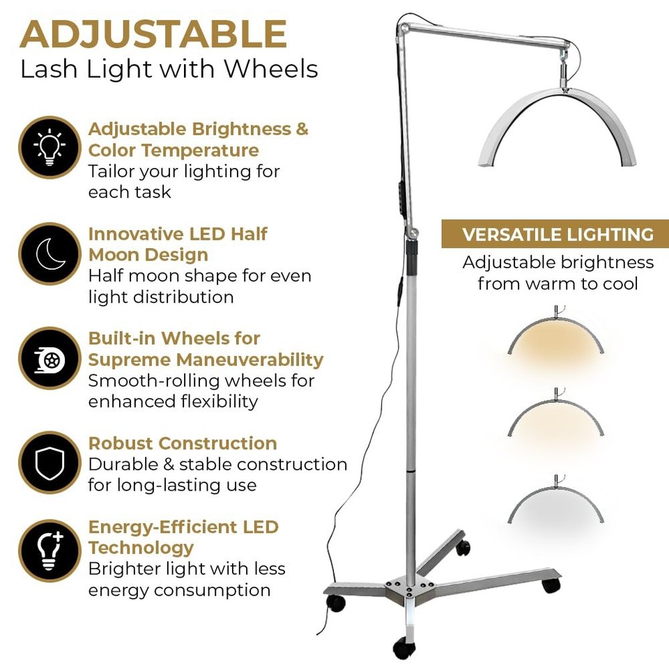 Lash Light for Eyelash Tech with Wheels - LED Half Moon Lamp ...