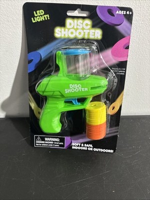 Kids Foam Disc Gun Toy Flying Disc Shooter Green Gun 16 Discs LED Light ...