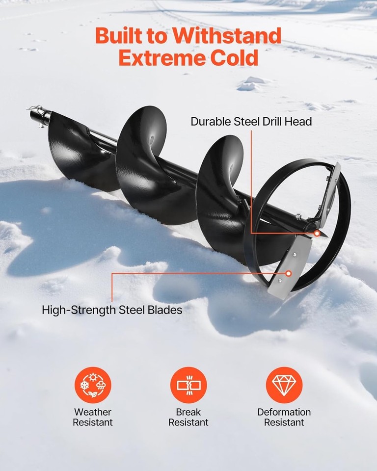 Steel Ice Auger Drill Bit, 8" Diameter Ice Fishing Augers, Weather ...