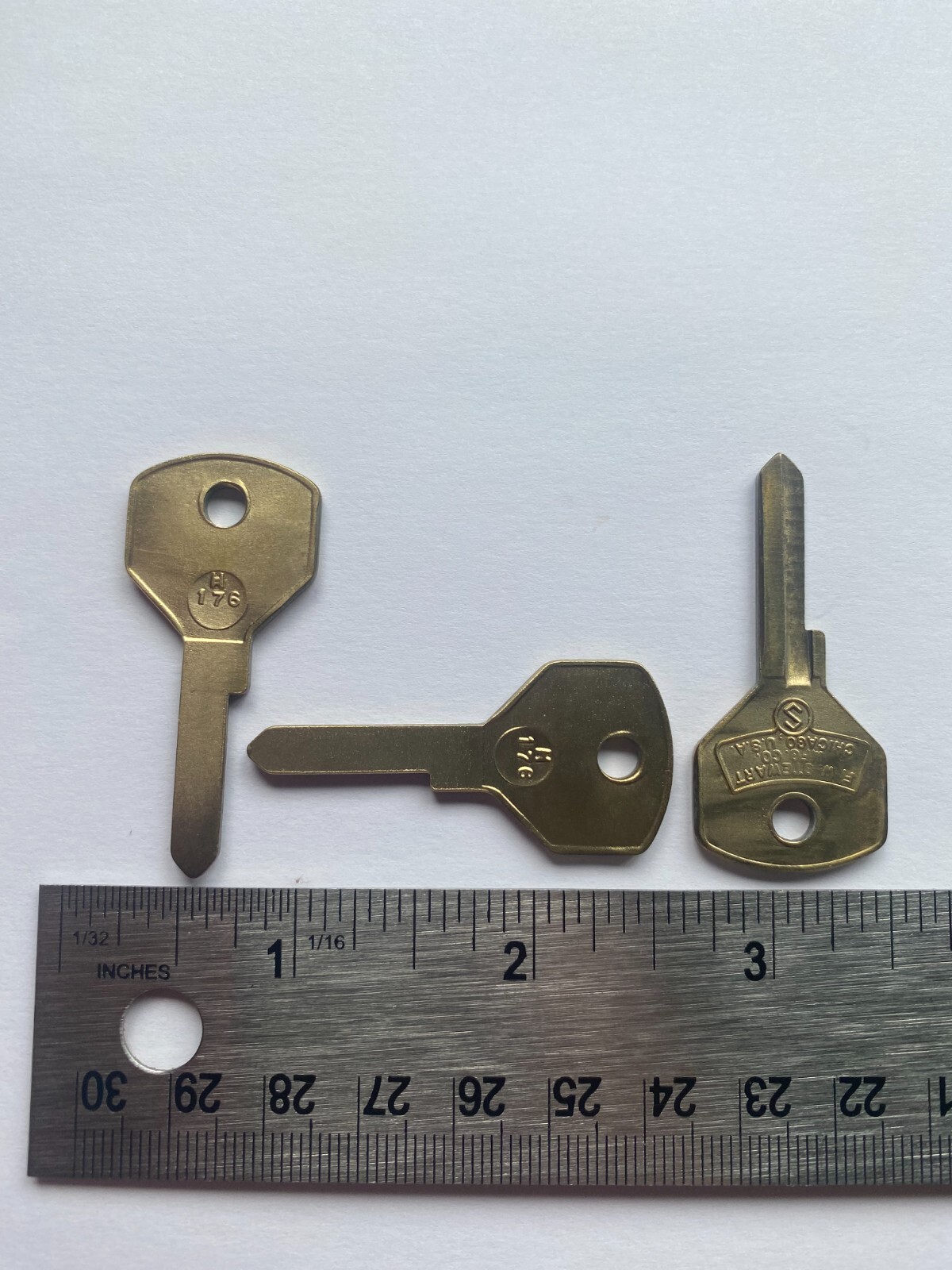 3 Vintage F.W. Stewart Key Blanks Lot H 176 Uncut H176 Keys FW Door Old ...