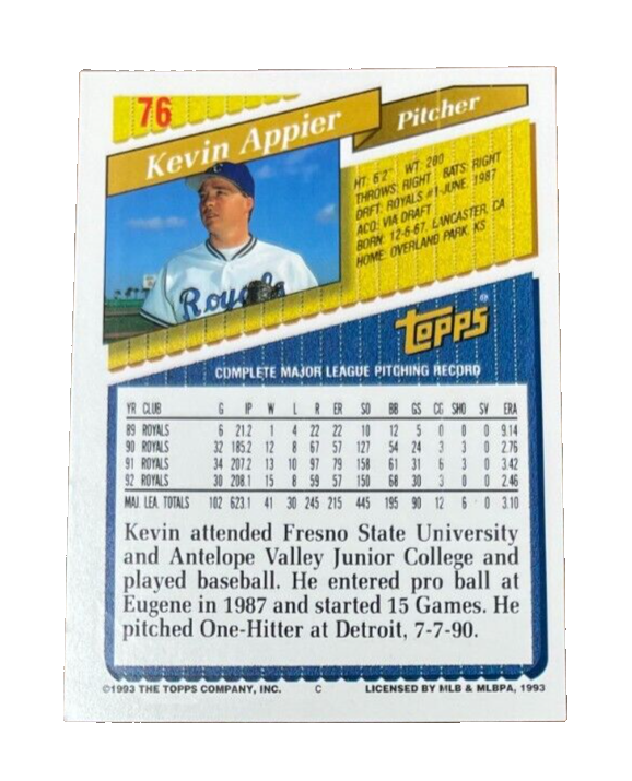 1993 TOPPS GOLD Card # 76 Kevin Appier - Kansas City Royals | eBay