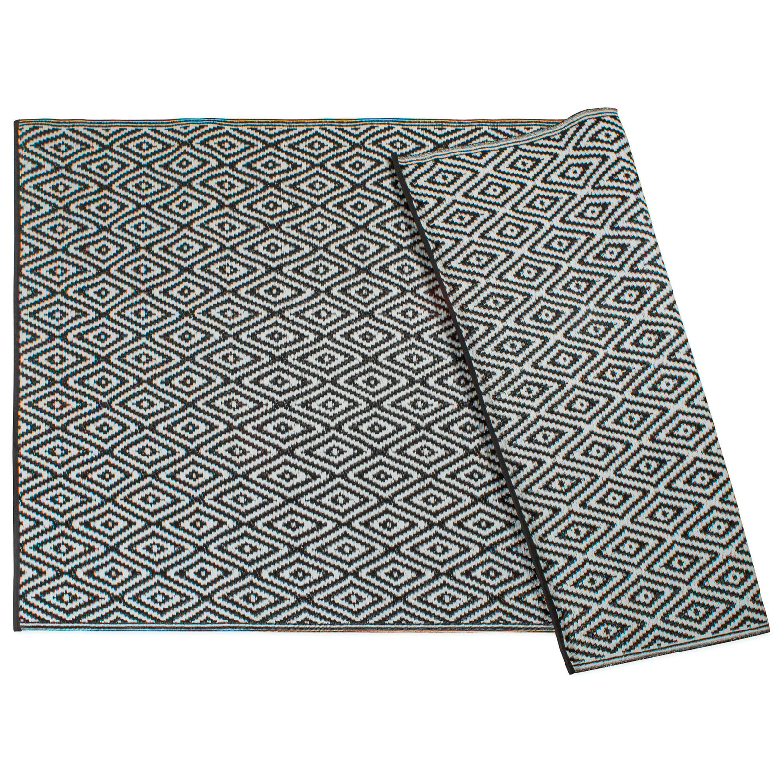 Black White Geo Diamonds 4 x 6 ft Outdoor Patio RV Mat Reversible Rug ...