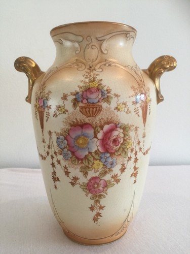 Crown Devon Fieldings Spring Ceramic Blush Ware Urn Vase Floral Gilded ...
