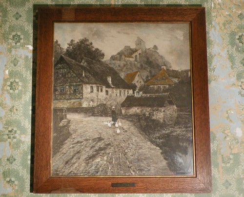 Hand Painted Lithography w Qtr Sawn Tiger Oak Frame 33" W x 36" T - by ...