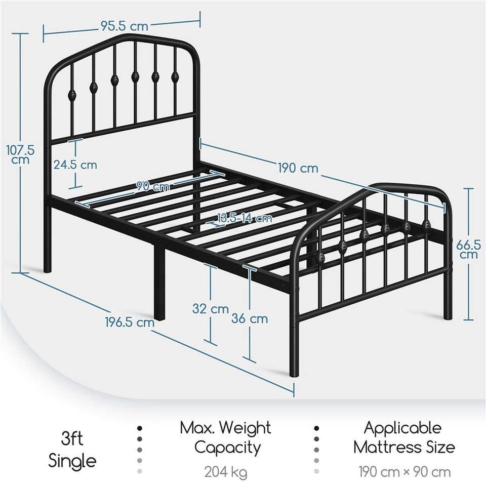 Metal Bed Frame with Arched Headboard and Footboard/Heavy Duty Slat ...