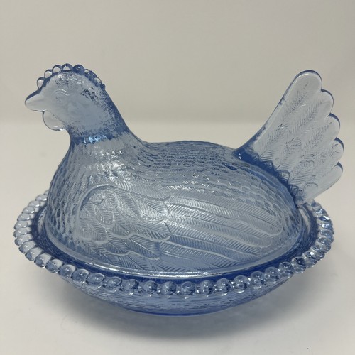 Vintage Indiana Glass Light Blue Hen on Nest Chicken Glass Covered Dish ...