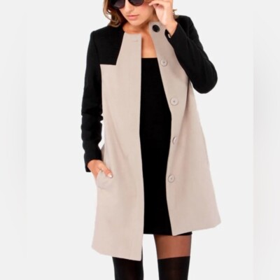 BB Dakota Hana Black and Taupe Coat Hidden Buttons Jacket Peacoat Sz L ...